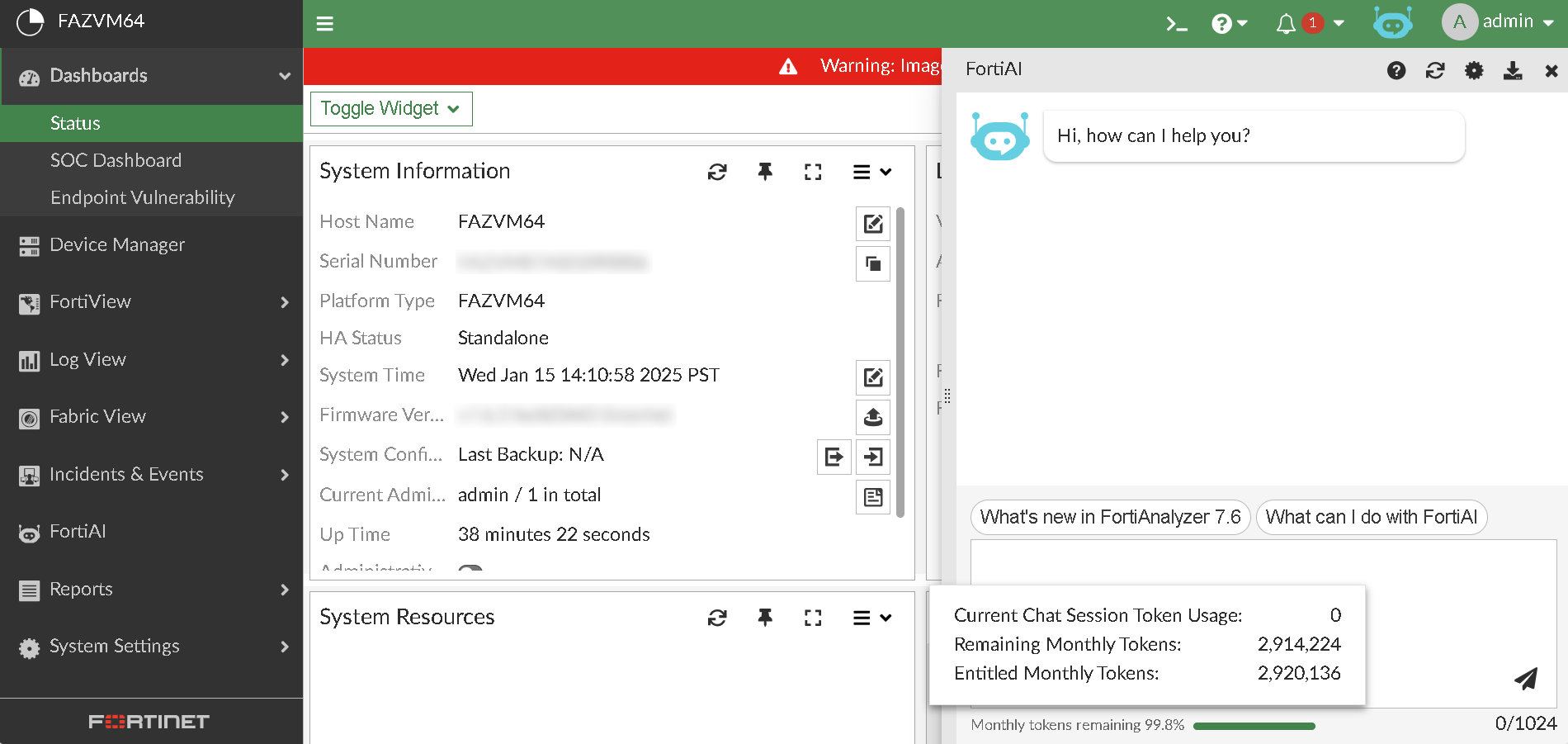FortiAI tokens | FortiAnalyzer 7.6.2 | Fortinet Document Library